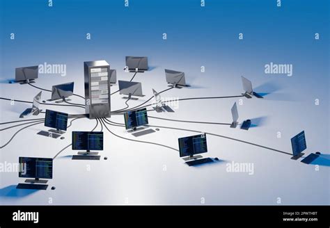 Cloud Computing Network Infrastructure Computer Workstations Connected To Data Center Digital