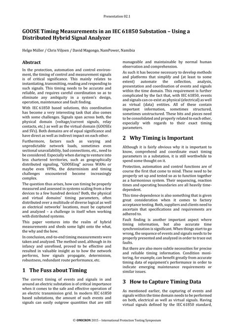 Solution Goose Timing Measurements In An Iec 61850 Substation Using A Distributed Hybrid