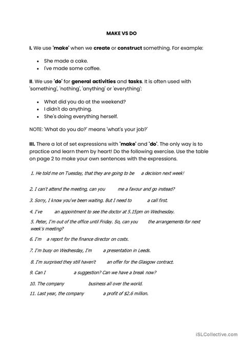 Make Vs Do Explained Guided Discover English Esl Worksheets Pdf And Doc