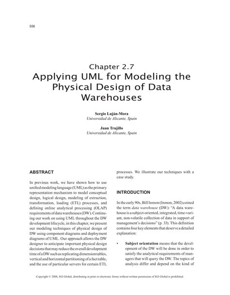 Pdf Applying Uml For Modeling The Physical Design Of Data Warehouses