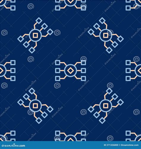 Line Neural Network Icon Isolated Seamless Pattern On Blue Background Artificial Intelligence