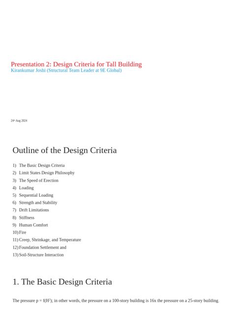 Presentation 2 Design Criteria For Tall Building Pdf