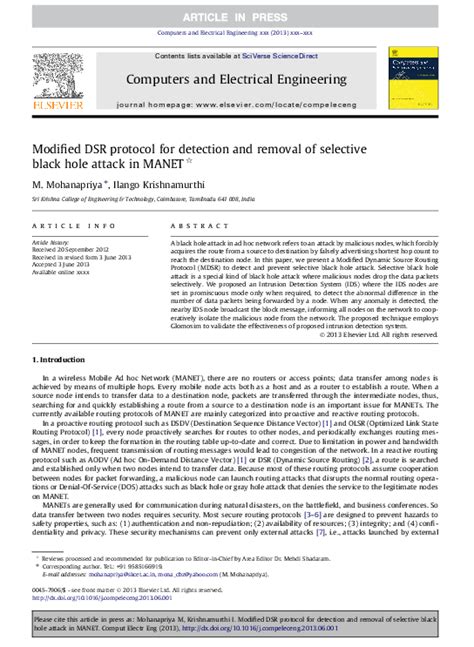 Pdf Modified Dsr Protocol For Detection And Removal Of Selective Black Hole Attack In Manet
