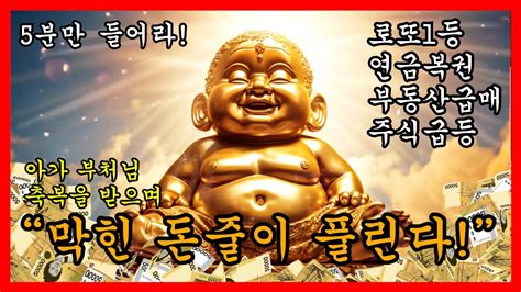 5분만 들어라🌕막힌 돈줄이 풀린다🌕아가 부처님 축복으로 소원성취 로또1등 스피또 2등 부동산 주식 자기긍정 자기암시 명상음악 돈을