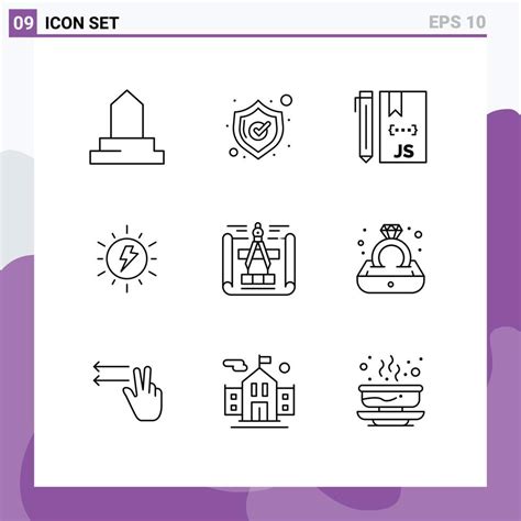 Set Of 9 Modern Ui Icons Symbols Signs For Engineering Design Charg Coding Sun Energy Editable