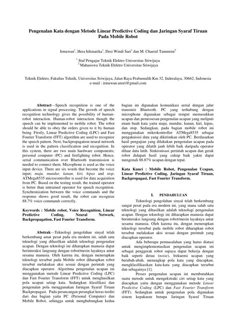 pdf pengenalan kata dengan metode linear predictive coding dan