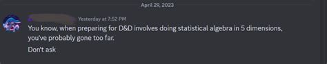 Statistical Algebra In 5 Dimensions For A Game Of Dandd Riamverysmart