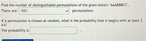 solved find the number of distinguishable permutations of
