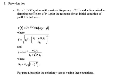 Solved Free Vibration A For A Dof System With A Chegg