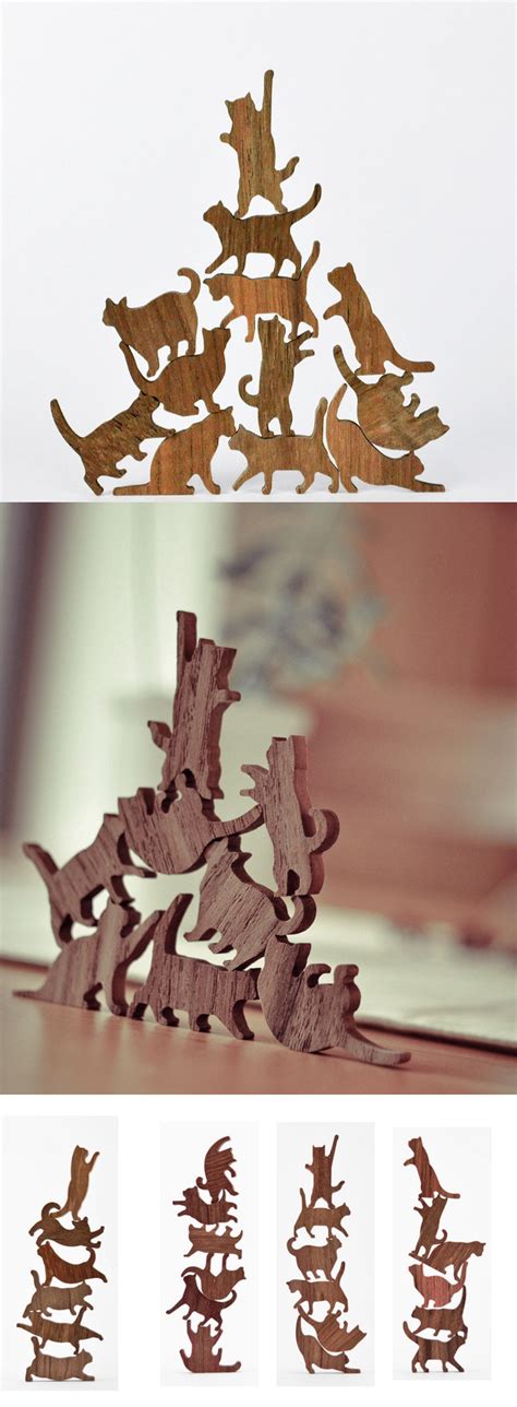 Wooden Cat Stacking Game Crazy Cats Cat Pose Cat Art