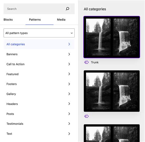 Pattern Inserter Iterate On Current Experience With Categories · Issue 54620 · Wordpress