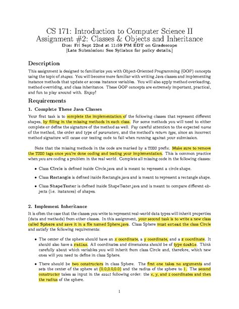 A2 Homework Cs 171 Introduction To Computer Science Ii Assignment 2 Classes And Objects And