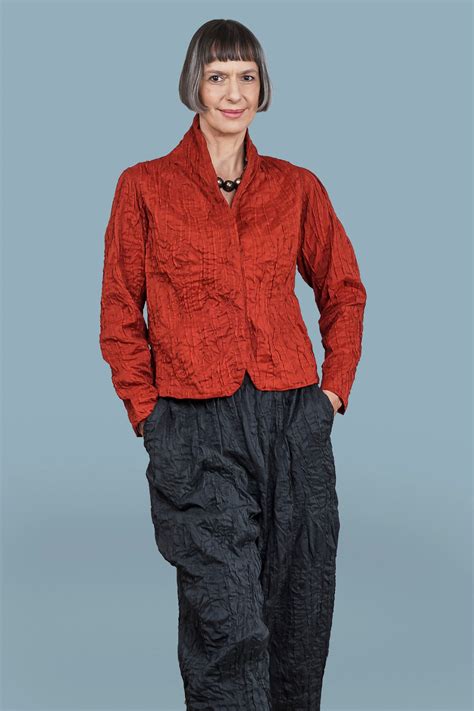Dyed Cotton Silk Heavy Voile Random Tuck High Neck Blouse Dr1563 Org