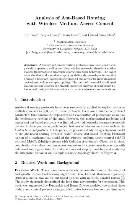 Pdf Analysis Of Ant Based Routing With Wireless Medium Access Control