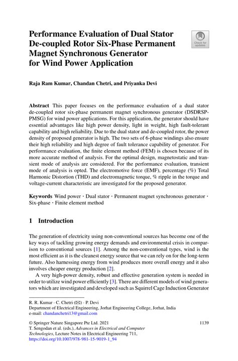 Pdf Performance Evaluation Of Dual Stator De Coupled Rotor Six Phase Permanent Magnet