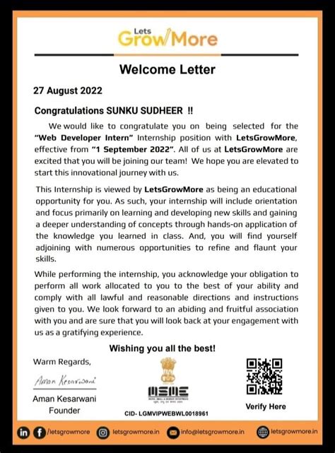 Connections Letsgrowmore Internship Opportunity Webdeveloper Intern Sunku Sudheer