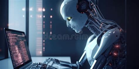 Artificial Intelligence Robot Using Computer Software For Gpt Binary Coding Stock Illustration