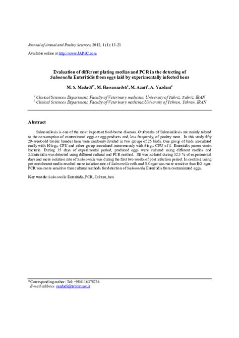 Pdf Evaluation Of Different Plating Medias And Pcr In The Detecting Of Salmonella Enteritidis