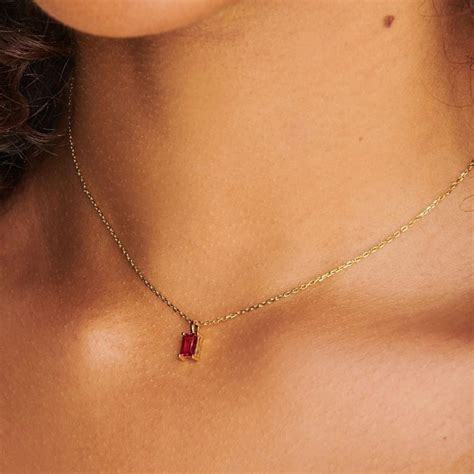 Tiny Ruby Sterling Silver Necklace July Birthstone Pendant Etsy