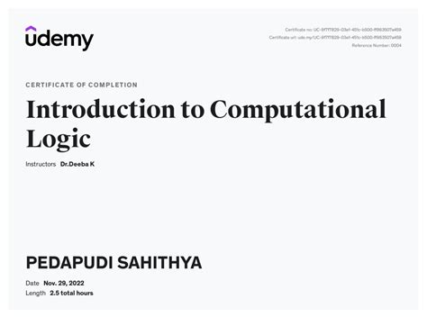 Pedapudi Sahithya On Linkedin Udemy Course Completion Certificate