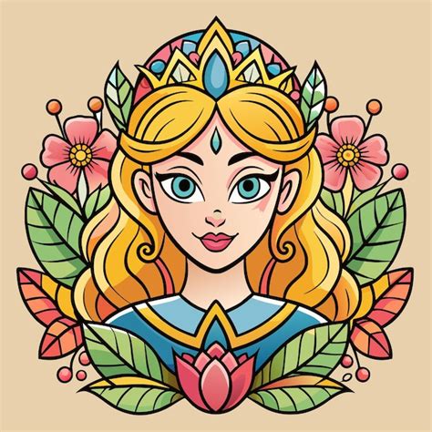 Premium Vector A Drawing Of A Princess With A Crown And Flowers