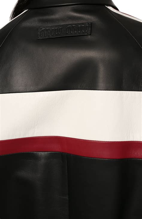 Женский черный кожаный бомбер Miu Miu купить в интернет магазине ЦУМ арт Mpv779 Fly F0002