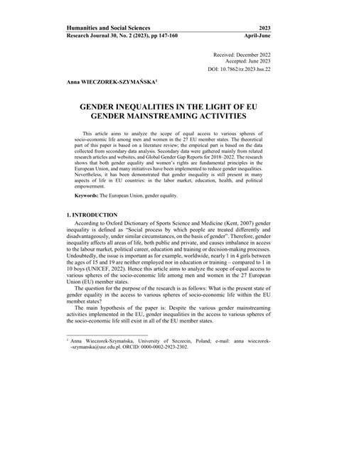 Pdf Gender Inequalities In The Light Of Eu Gender Mainstreaming Activities