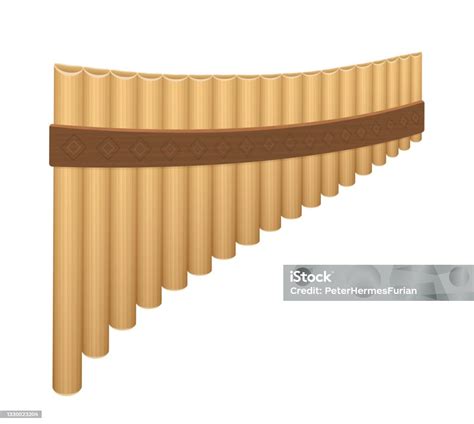 팬 플루트 나무 팬파이프 다른 길이의 파이프 고대 농촌 목관 악기 흰색 배경에 격리된 벡터 그림입니다 3차원 형태에 대한 스톡 벡터 아트 및 기타 이미지 Istock