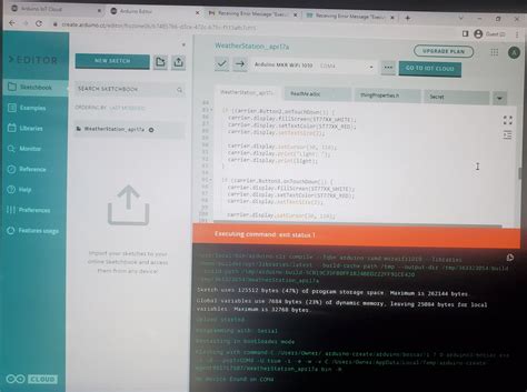Receiving Error Message Executing Exit Status While Trying To Upload Stetch To IOT