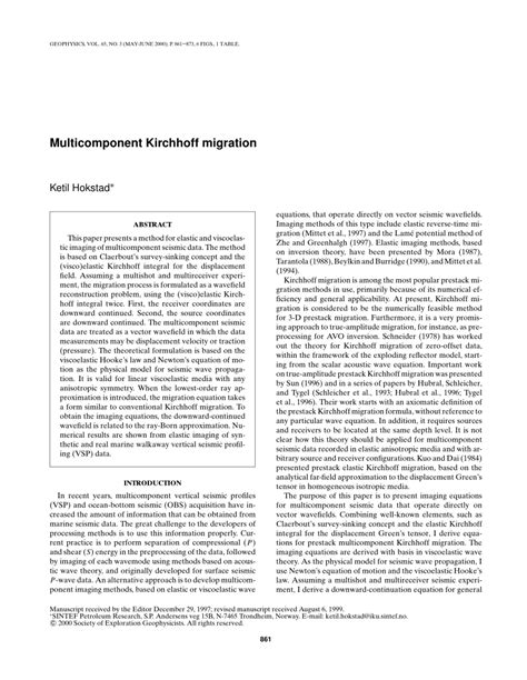 Pdf Multicomponent Kirchhoff Migration