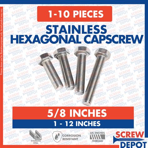 1 10pcs Hex Bolt 58 Inches Stainless Capscrew Cap Bolt Hexagonal
