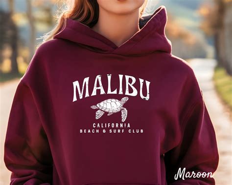 Malibu Turtle Hoodie California Beach Surf Club Pullover Etsy