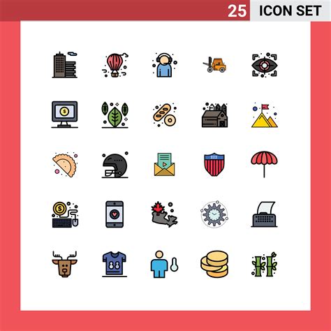 Mobile Interface Filled Line Flat Color Set Of 25 Pictograms Of Eye Truck Assistant Lifting