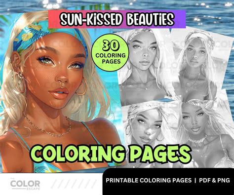 Sun Kissed Beauties Coloring Pages Gorgeous Tan Tropical Women On