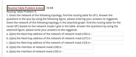 Solved Routing Table Probleml Given The Network Of The Chegg