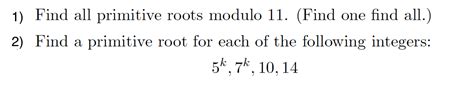 Solved Find All Primitive Roots Modulo Find One Find Chegg