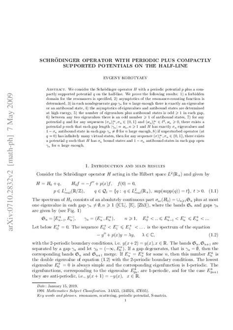 Pdf Schr Odinger Operator With Periodic Plus Compactly Supported Potentials On The Half Line