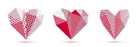 낮은 폴리 패턴 기하학적 심장 벡터 아이콘 또는 로고 세트 그래픽 디자인 3d 사랑 테마 요소 다각형 치수 심장 2월에 대한 스톡 벡터 아트 및 기타 이미지 Istock