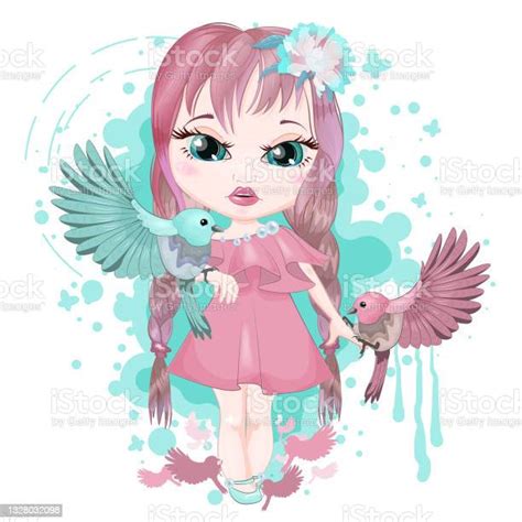 Girl With Birds Stock Illustration Download Image Now Fashion