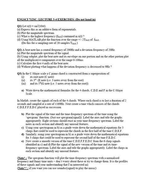 Engsci 712sc Lecture 2 4 Exercises Pdf Spectral Density Electronics