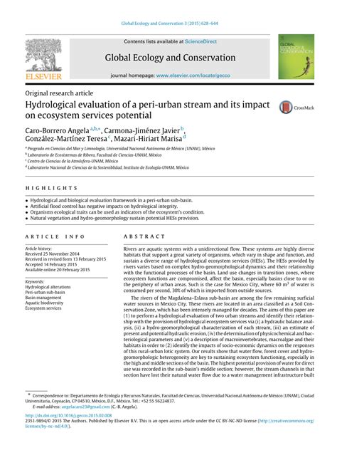 Pdf Hydrological Evaluation Of A Peri Urban Stream And Its Impact On Ecosystem Services Potential