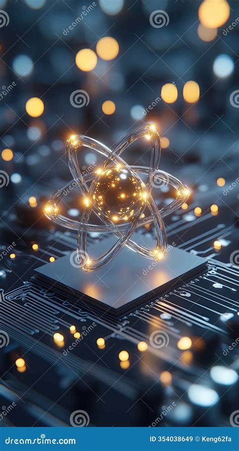 Glowing Atomic Symbol On Circuit Board Representing Quantum Technology