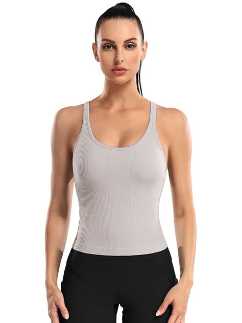 Sociala Womens Slim Straps Cropped Tops Scoop Neck Ribbed Tank Tops
