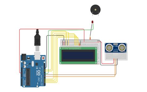 Circuit Design Pon Sensore Di Distanza Con Display E Buzzer Tinkercad
