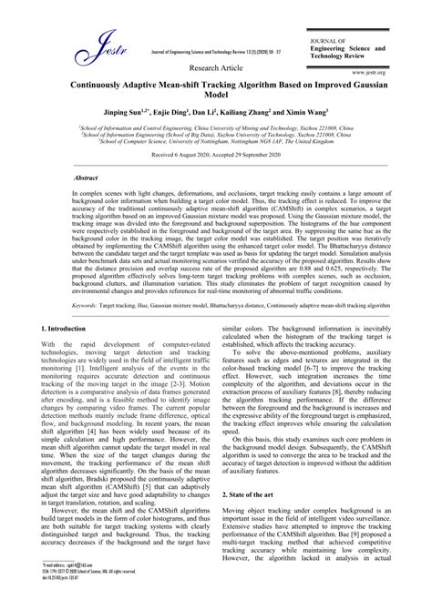 Pdf Continuously Adaptive Mean Shift Tracking Algorithm Based On Improved Gaussian Model