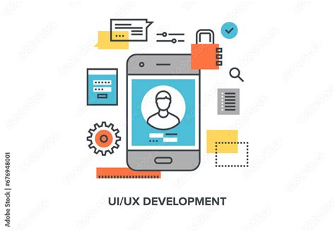 Vector Illustration Of Ui Ux Development Flat Line Design Concept Stock Template Adobe Stock