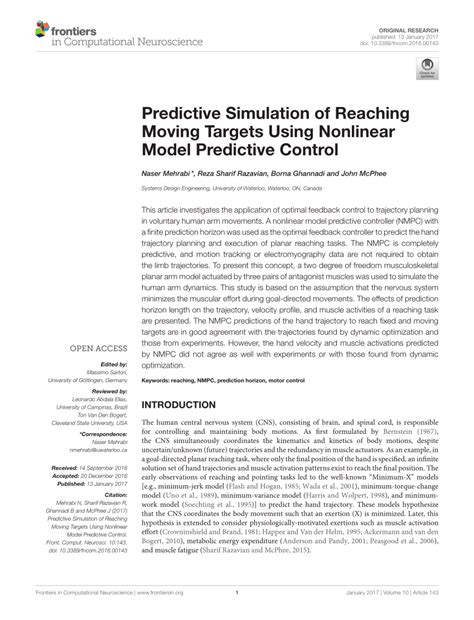 Pdf Predictive Simulation Of Reaching Moving Targets Using Nonlinear
