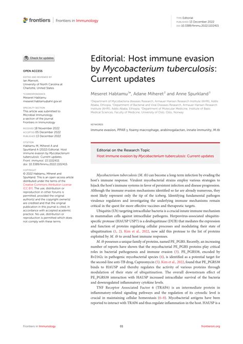 Pdf Editorial Host Immune Evasion By Mycobacterium Tuberculosis Current Updates