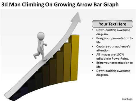 D Man Climbing On Growing Arrow Bar Graph Ppt Graphics Icons PowerPoint Slide Clipart