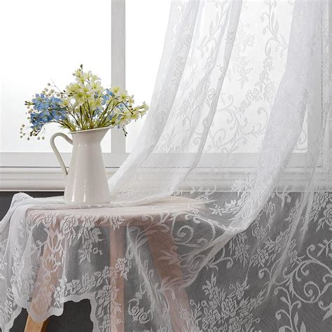 Wubodti 72 Inch White Lace Curtains With Valances 2 Panel
